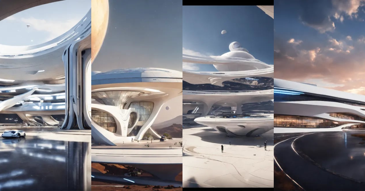 Lexica - Incredible modern white 360° spaceport orbiting in space, zaha ...