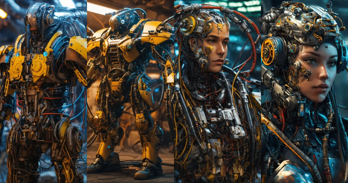 Lexica - Cybernetic mechanical warrior with many hoses and cables.