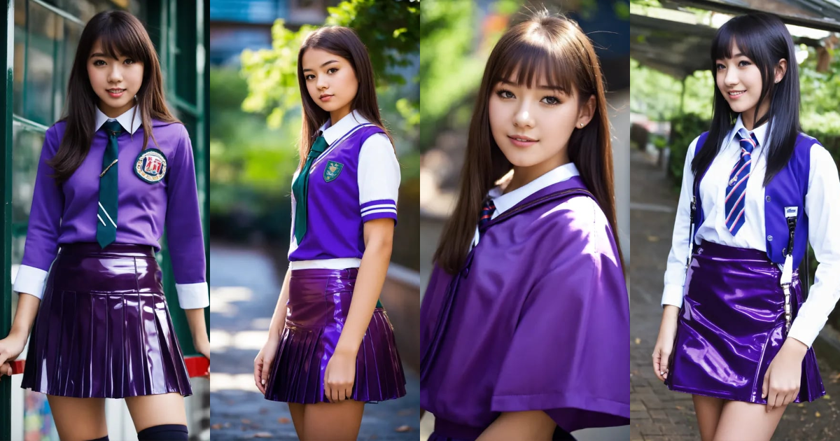 Lexica - Girl in glossy purple school uniform miniskirt