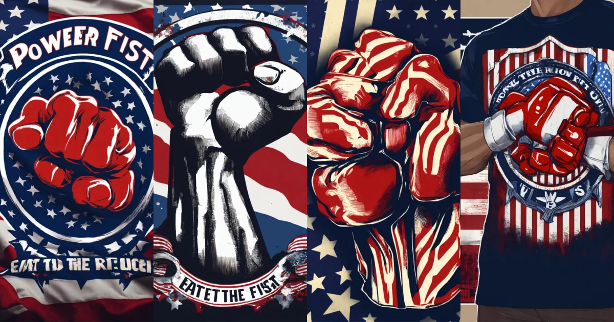 Lexica - Design for t shirt Power fist with US flag background, UAW Eat ...