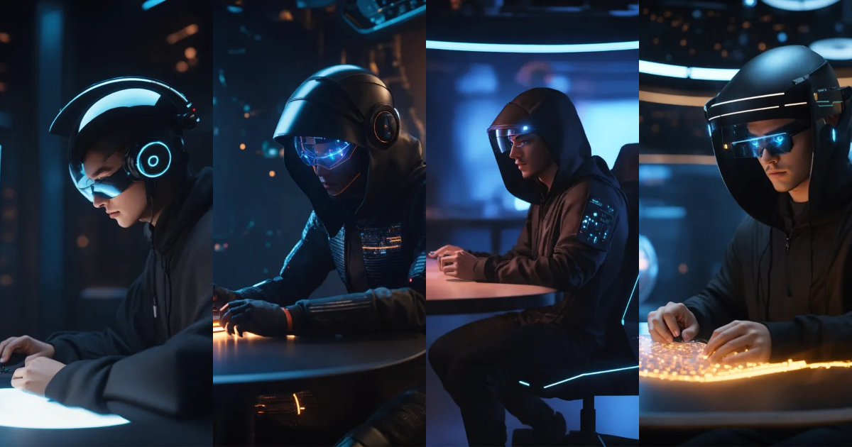 Lexica - Nerdy 25 year old male hacker wearing futuristic black ...