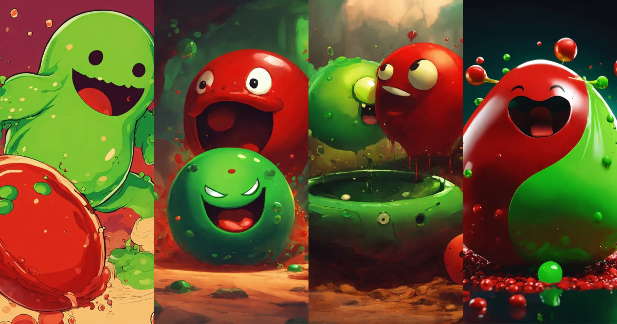Lexica - Green blob fighting against a red blob