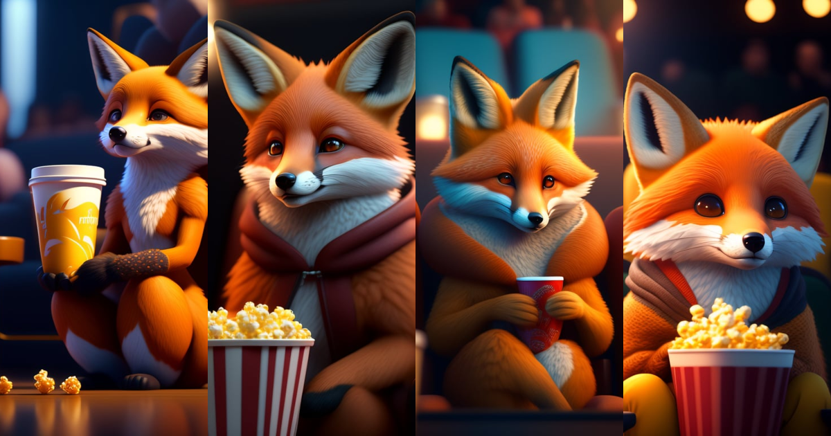 Lexica - Cute small humanoid Fox woman sitting in a movie theater ...