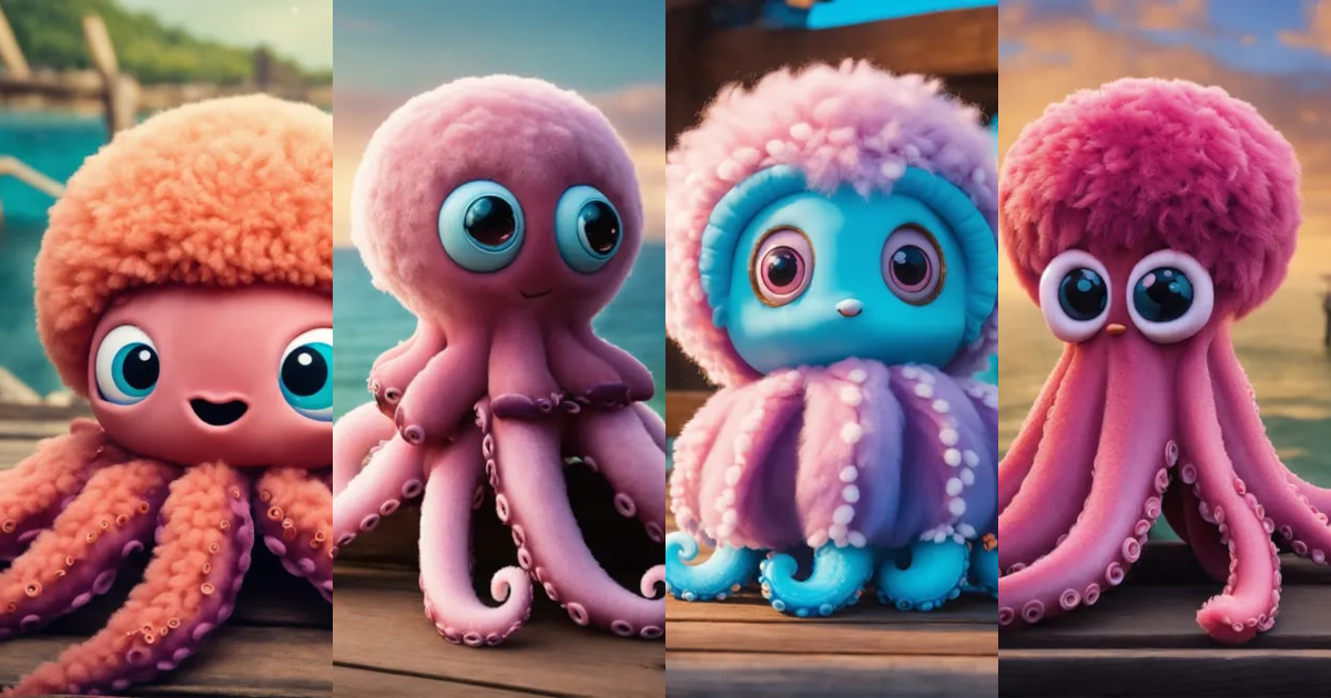 Lexica - Fluffy fairy cute sad octopus with long soft fur in the style ...