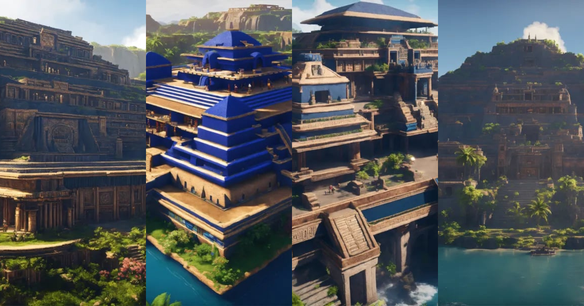 Lexica - Full image of a massive Aztec sci fi palace with a navy blue ...