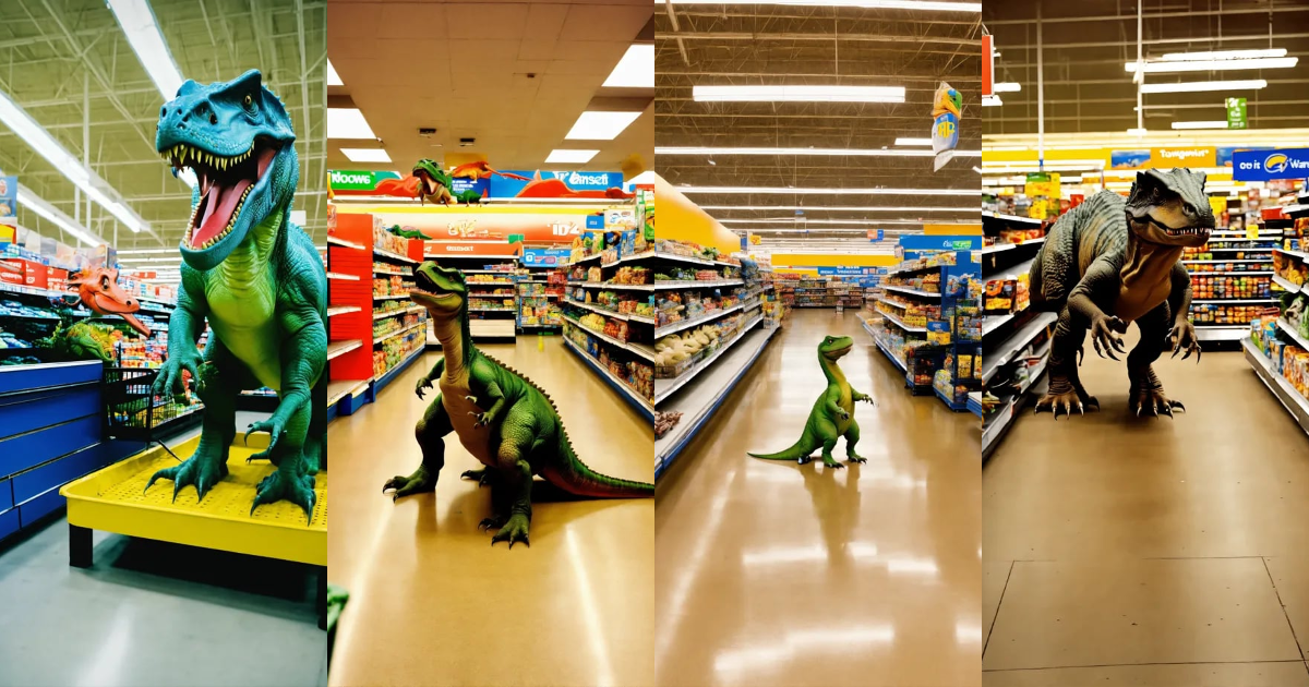 Lexica - Security camera footage of dinosaurs in Walmart