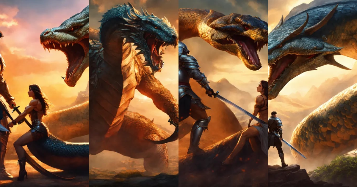 Lexica - Fantasy art, muscular male knight with sword battling giant ...
