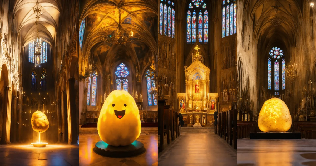 Lexica - Legendary glowing potato in a holy cathedral.