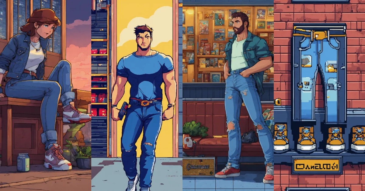 Lexica - Jeans, 8k, high quality, oldschool, wise, competative, cartoon , comicbook, pixelart