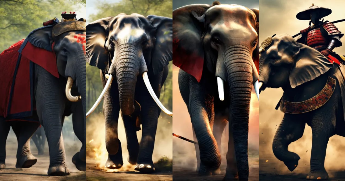 Lexica - Elephant samurai. Battlefield. Hyper realistic.