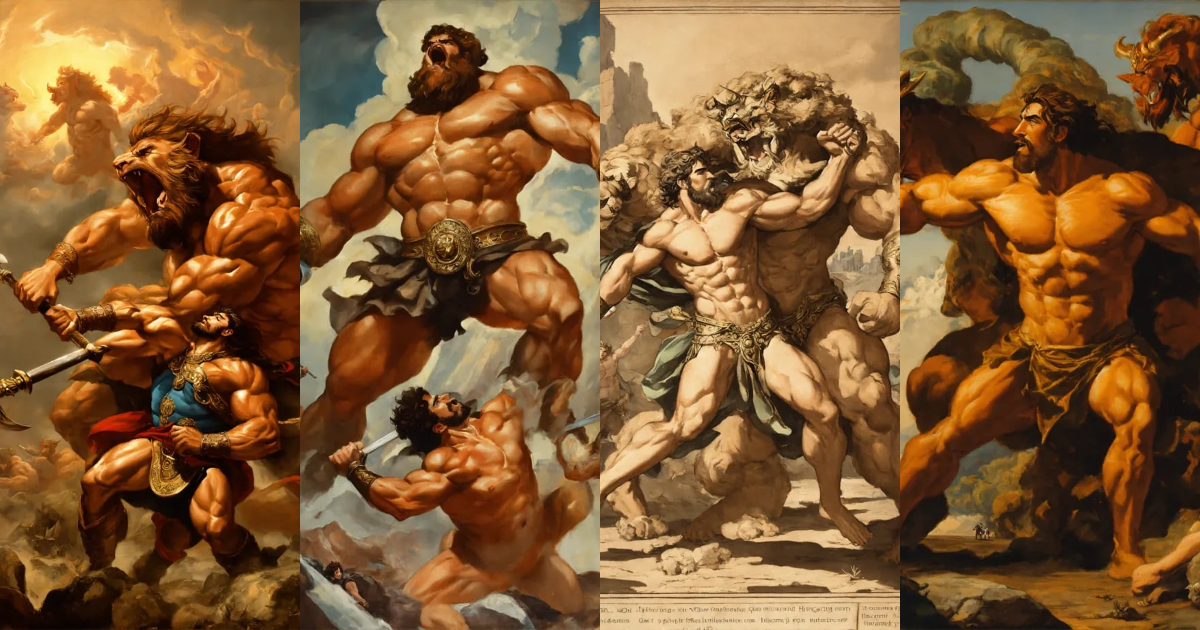 Lexica - Hercules fighting a three headed giant monster