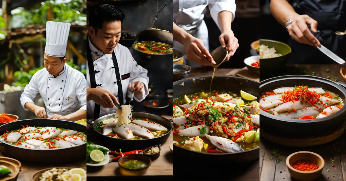 Lexica - On a large table, there is a large pot of freshly cooked ...