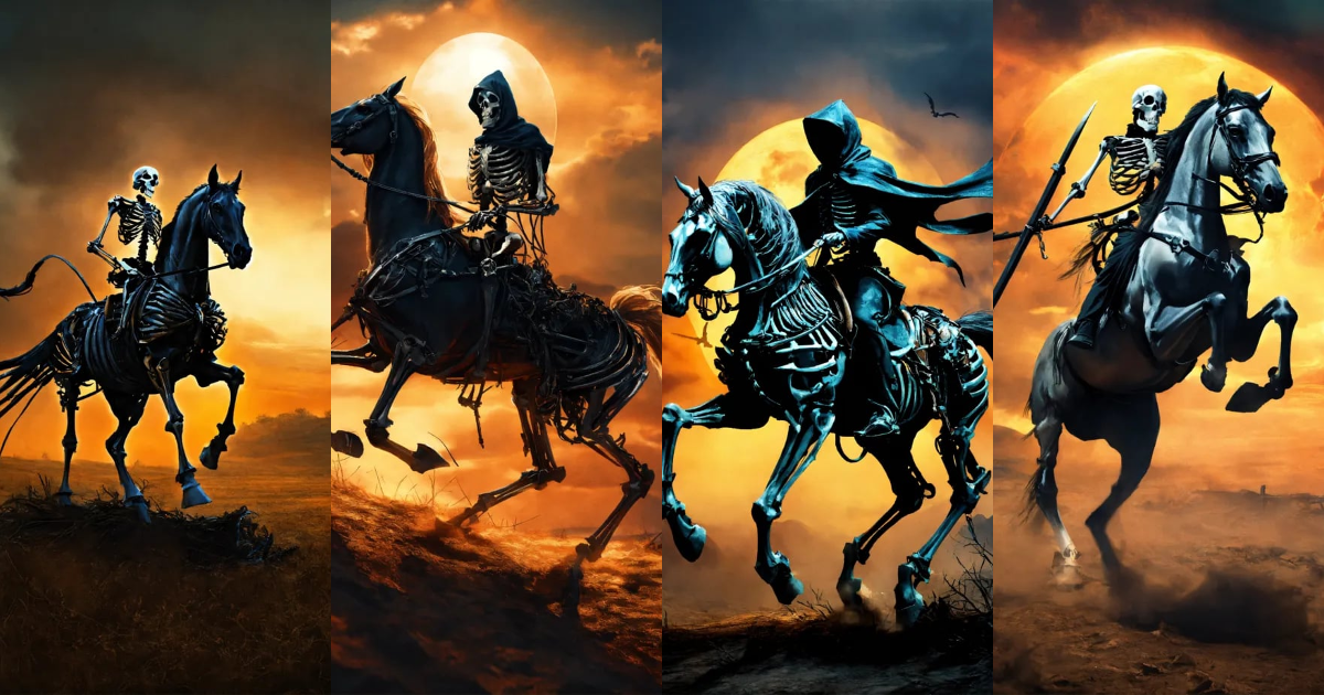 Lexica - Skeletal horse, apocalyptical background, death, Grim Reaper ...