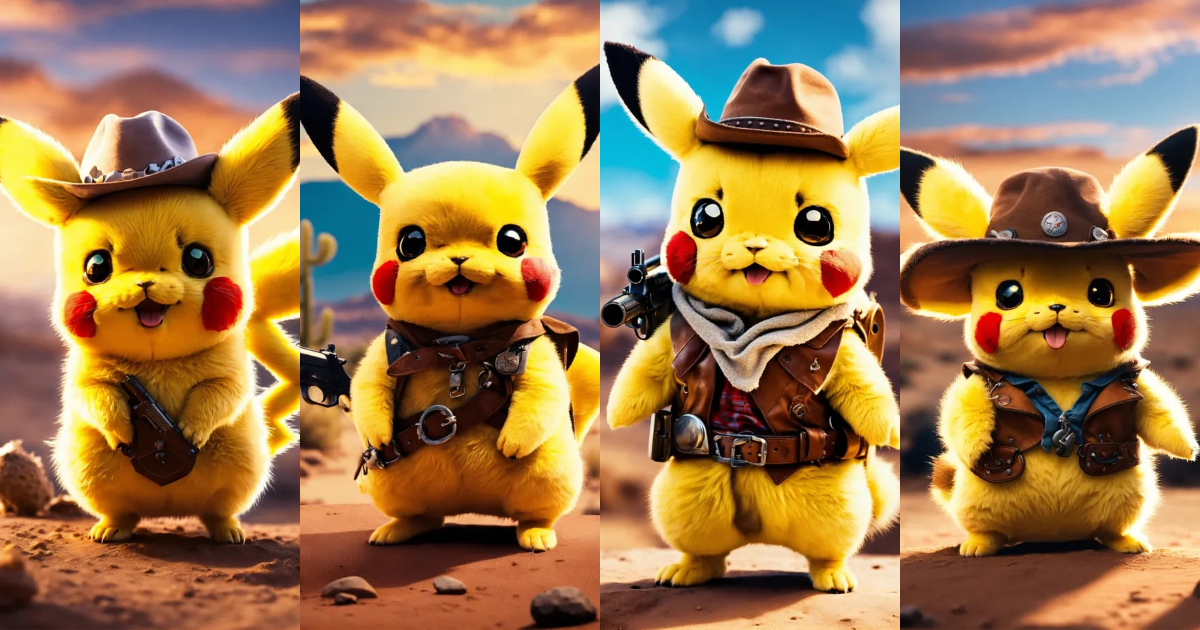 Lexica - An adorable and fluffy baby Pikachu, cowboy, western, desert ...