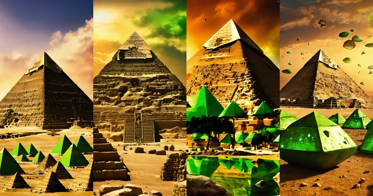 Lexica - Many green aliens building the great pyramid , stones floating ...