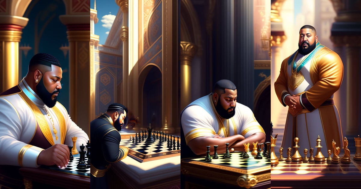 Lexica - Full body, front view, DJ Khaled playing chess, old ...