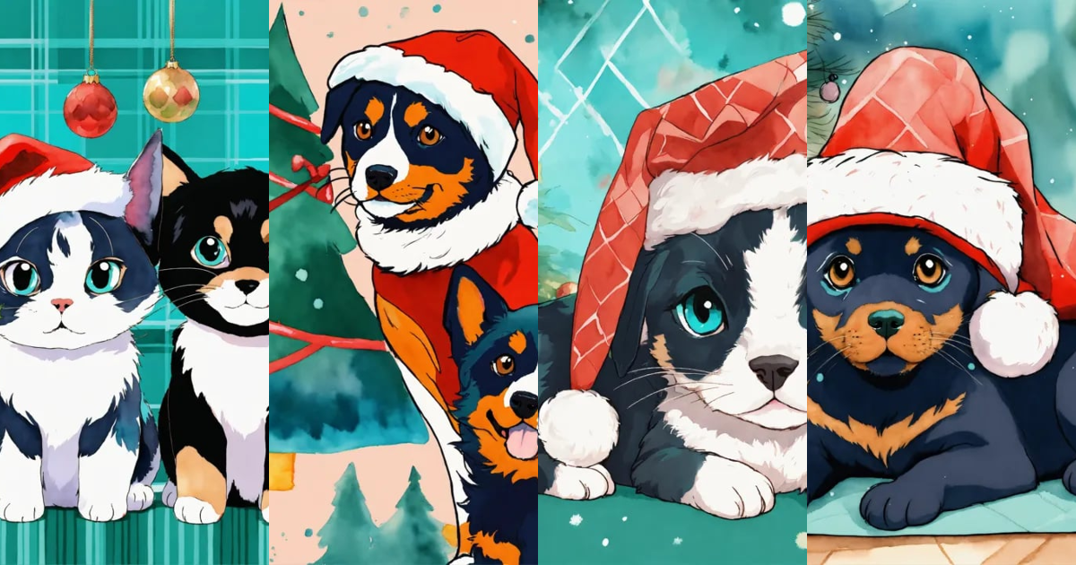 Lexica - Ghibli Moe anime mashup cat and a Rottweiler puppy peaking out ...