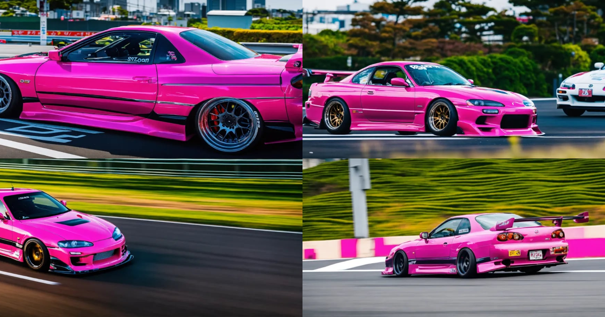 Lexica - A colorful pink Nissan Silvia S15 with a wide-body kit racing ...