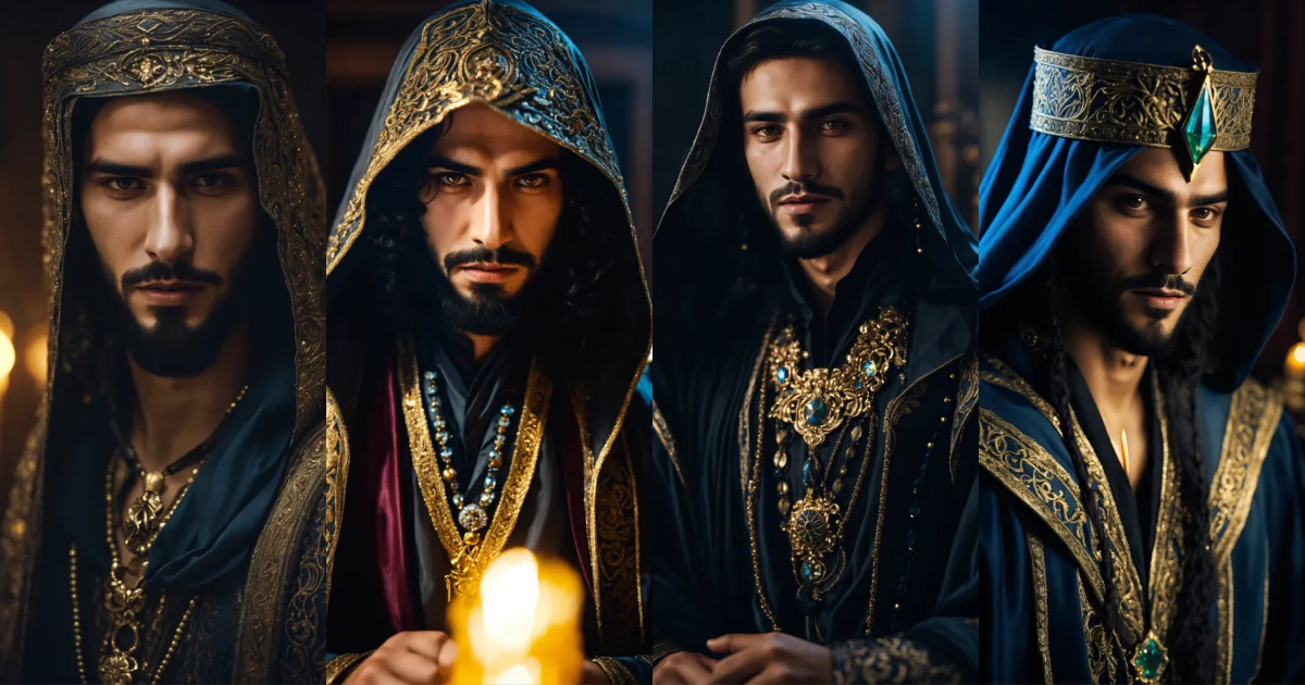 Lexica - Young handsome evil middle eastern male wizard, lavish clothes ...