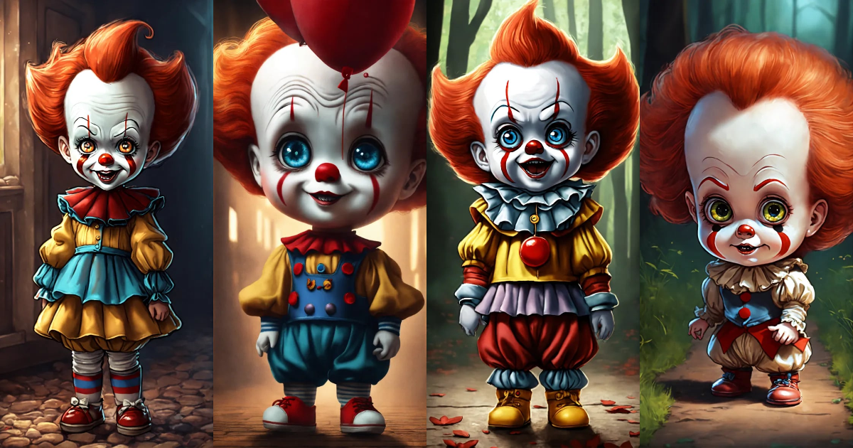 Lexica - Pennywise as a cute baby cartoon, big eyes Ultra realist