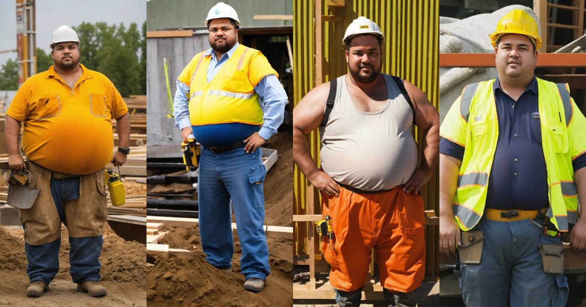 Lexica - A construction worker with a very large belly, amateur photo