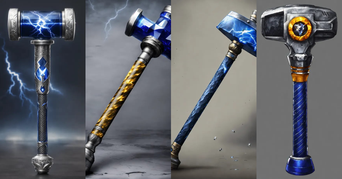 Lexica - Lightning sledgehammer , Weapon , sapphire and Silver , extra ...