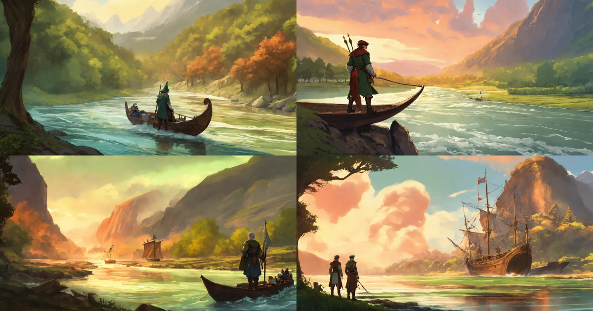 Lexica - Fantasy setting, elf merchant on horseback standing on a river ...