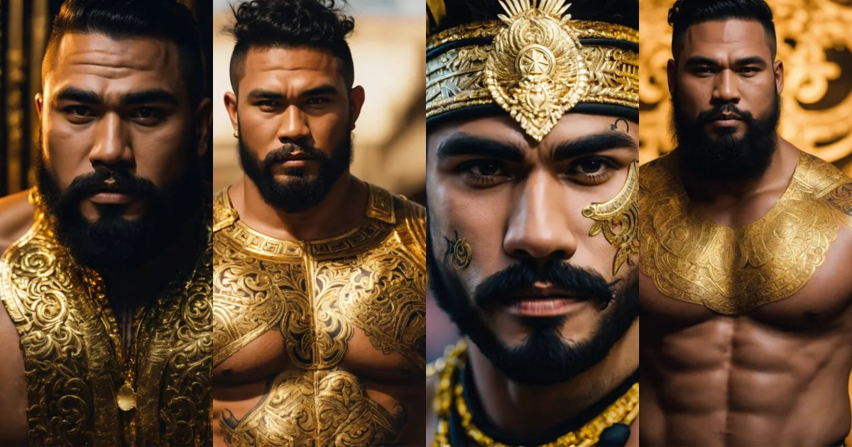Lexica - A full shot of a handsome muscular Samoan warrior dressed in ...