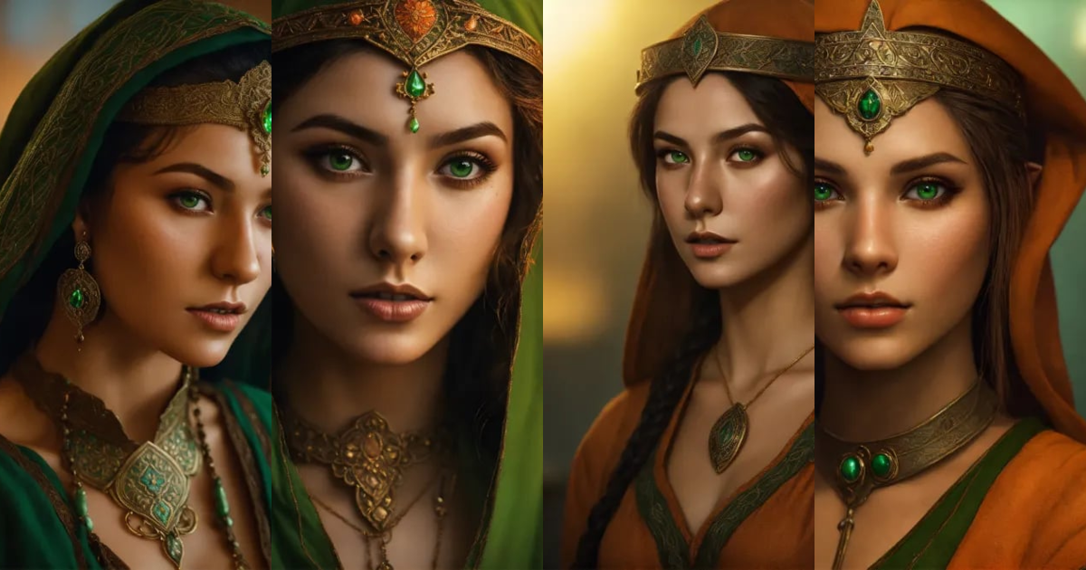 Lexica - Tamerlan female elf in medieval style, Turkish clothes, green ...