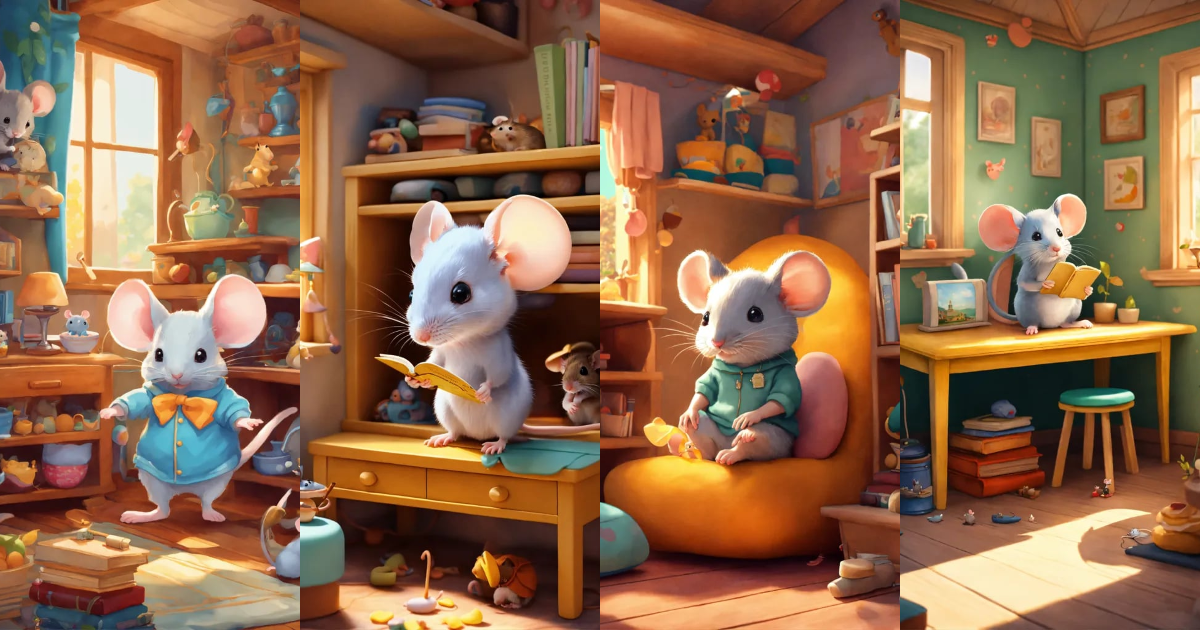 Lexica - Only A cute and smart mice , inside his own house, furniture ...