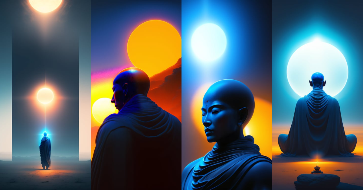 Lexica - A glowing sun monk god meditating in a empty void, fantasy ...