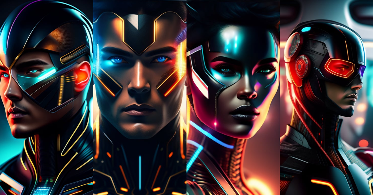 Lexica - Man, human cyborg, half face human half skull machine, tron ...