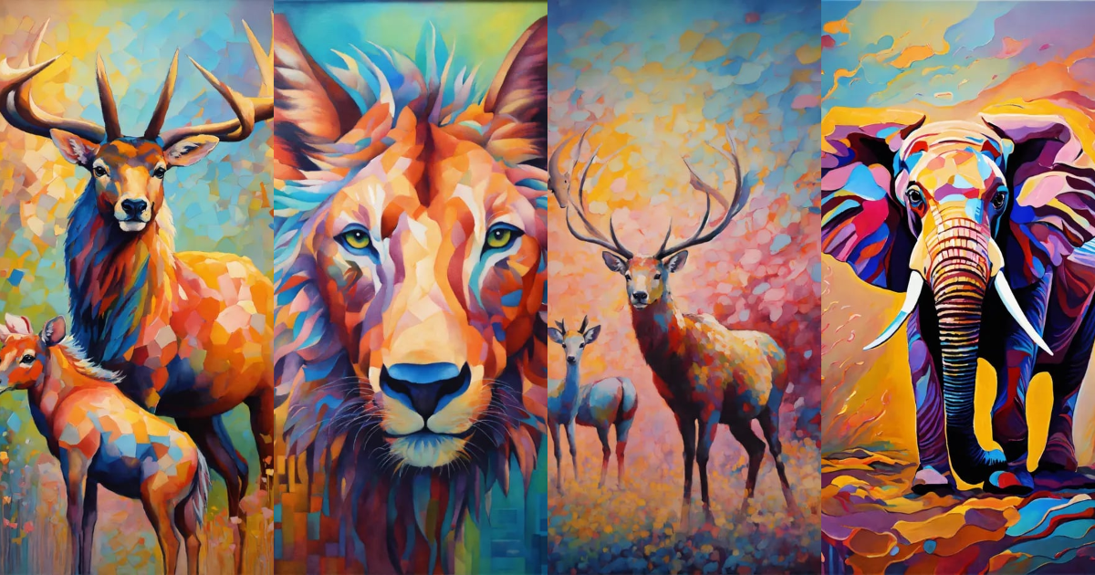 Lexica - Abstract oil painting of animals, pastel colors stipple