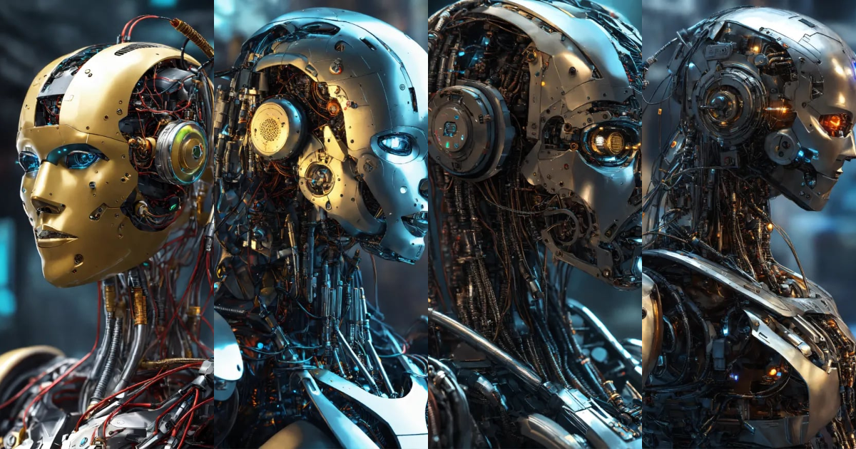 Lexica - Cybernetic robot {prompt} . android, AI, machine, metal, wires ...