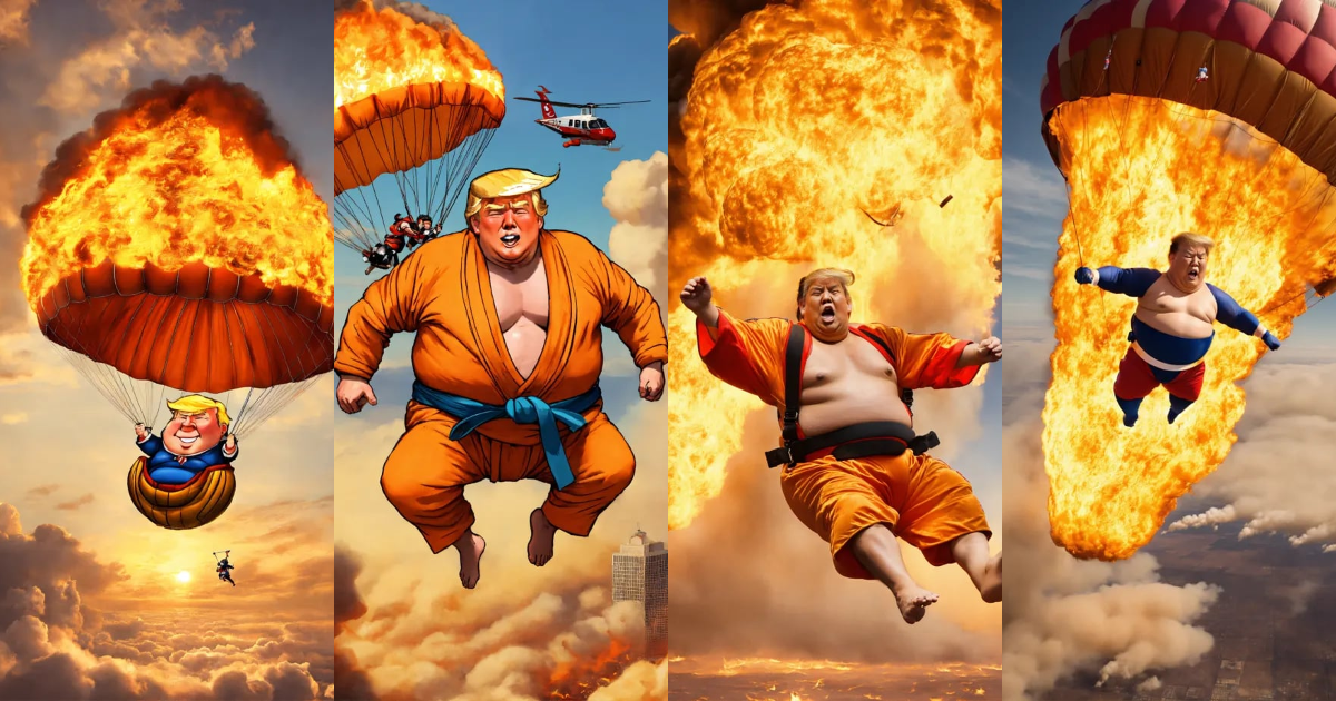 Lexica - Sumo wrestler donald trump skydiving on fire