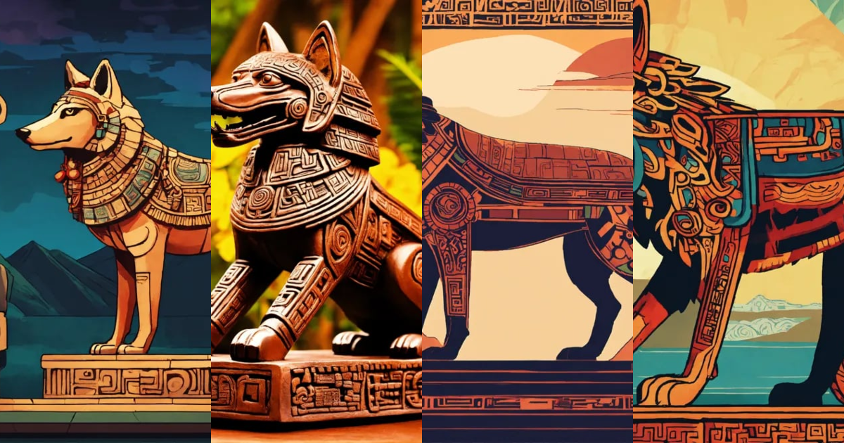 Lexica - Illustration of a Mayan wolf statue