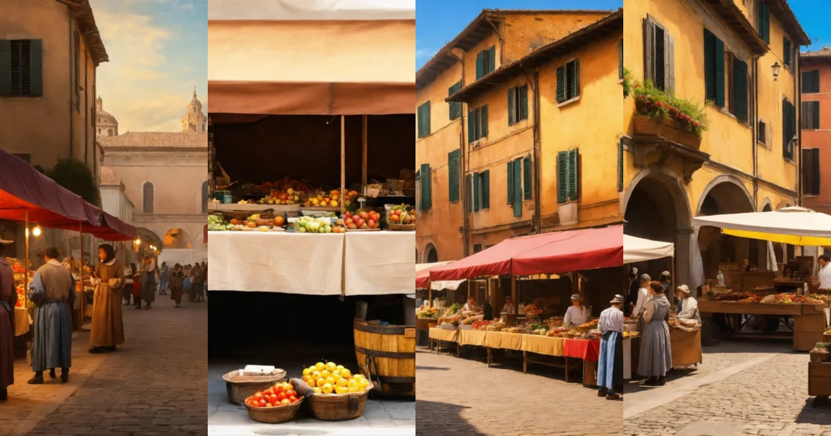 Lexica - Italian Renaissance street market, in the style of Leonardo Da ...