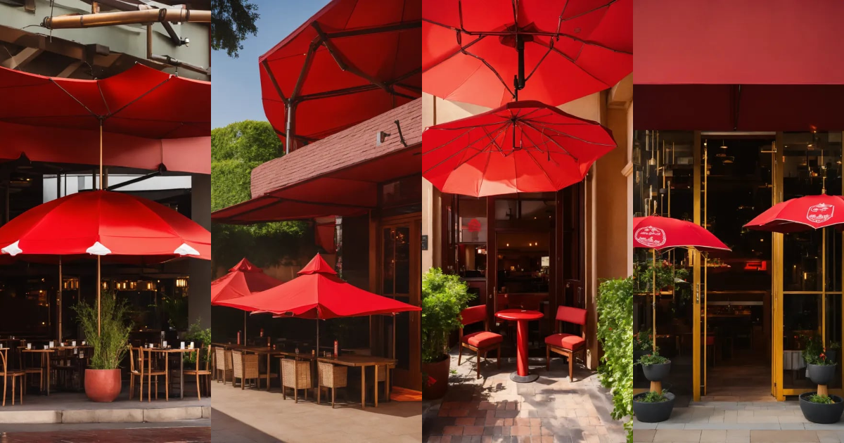 Lexica - Three small red canopies shaped like half an umbrella over the ...