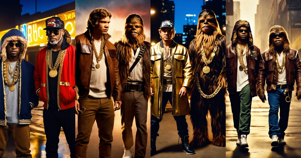 Lexica - Han Solo and Chewbacca dressed as rappers in the hood, huge ...