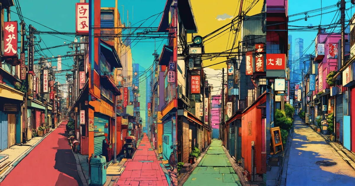 Lexica - A pop art illustration of a Tokyo alley 1920 8k quality.