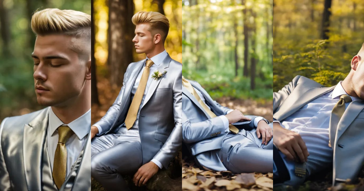 Lexica - A young businessman in silver vested suit, golden tie, blonde ...