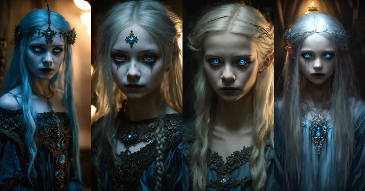 Lexica - Body portrait, ten year old childish female goth necromancer ...