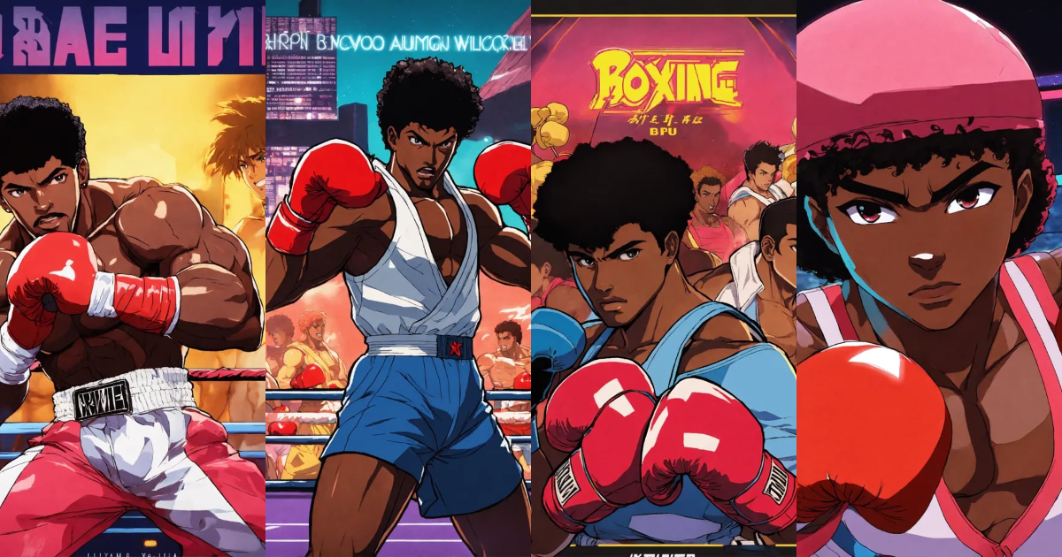 Lexica - 80s anime style black characters boxing anime cover