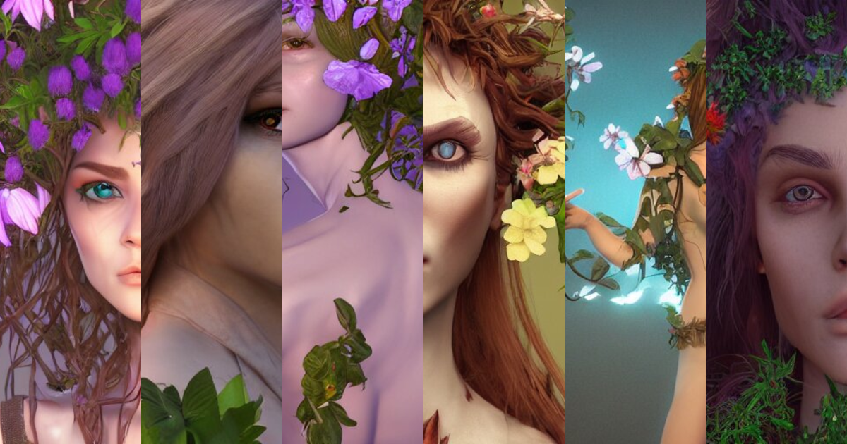 Lexica - Fantasy Alrune androgynous plant humanoid with flowers in hair ...