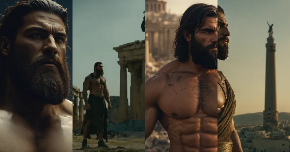 Lexica - A muscular statue of a strong Greek man with a beard and scars ...