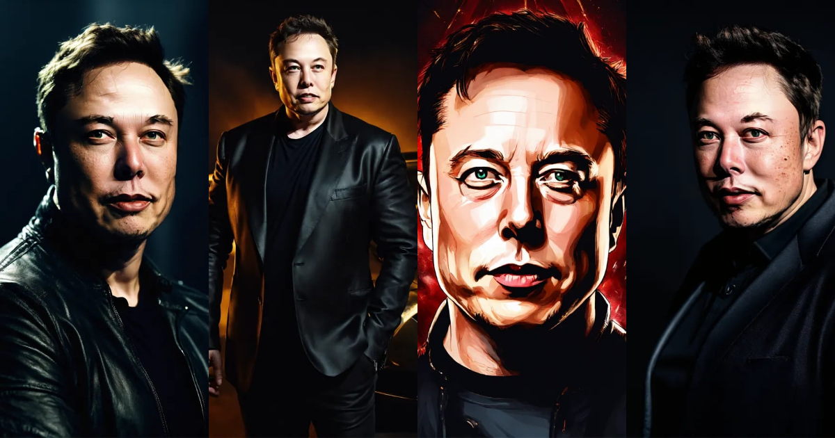 Lexica - Elon Musk, black background, evil.