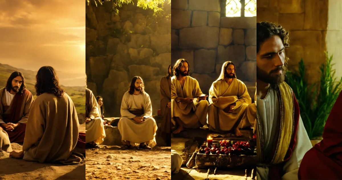 Lexica - Jesus christ seated with his disciples around him listen to ...