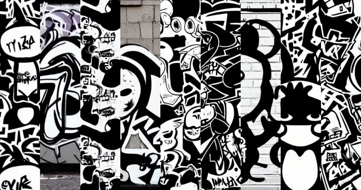 Lexica - Zef design black and white color scheme, graffiti, cute characters