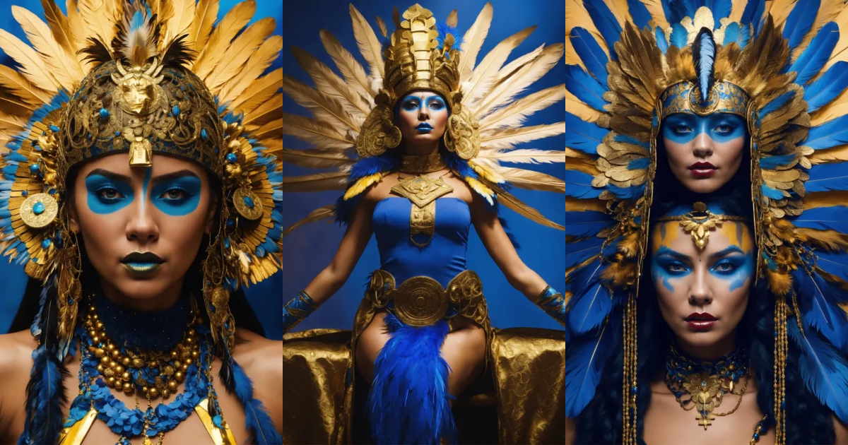 Lexica - Hannibal Lecter as A tan skin Mayan queen all blue and gold ...
