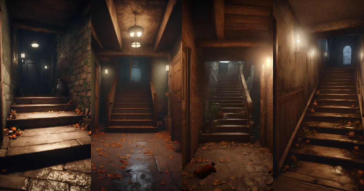 Lexica - Path downstairs to the basement, spooky looking, unreal engine ...